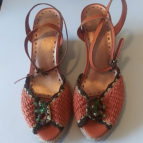 BCBGirls | Shoes | Bcb Girls Orange Crochet Wedges | Poshmark